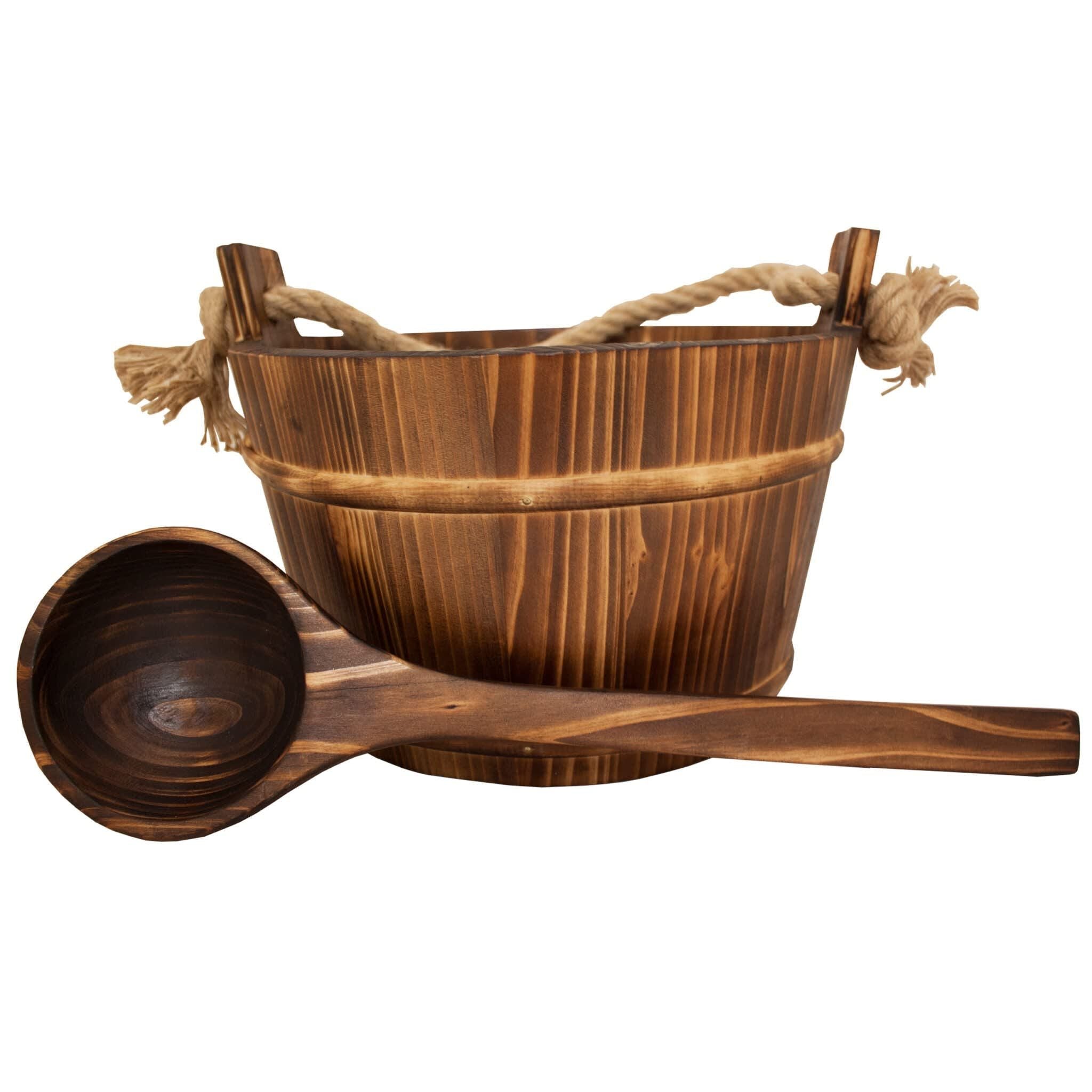 Emendo Sauna Bucket & Ladle | Burnt Wood, Rope Handle 🔥